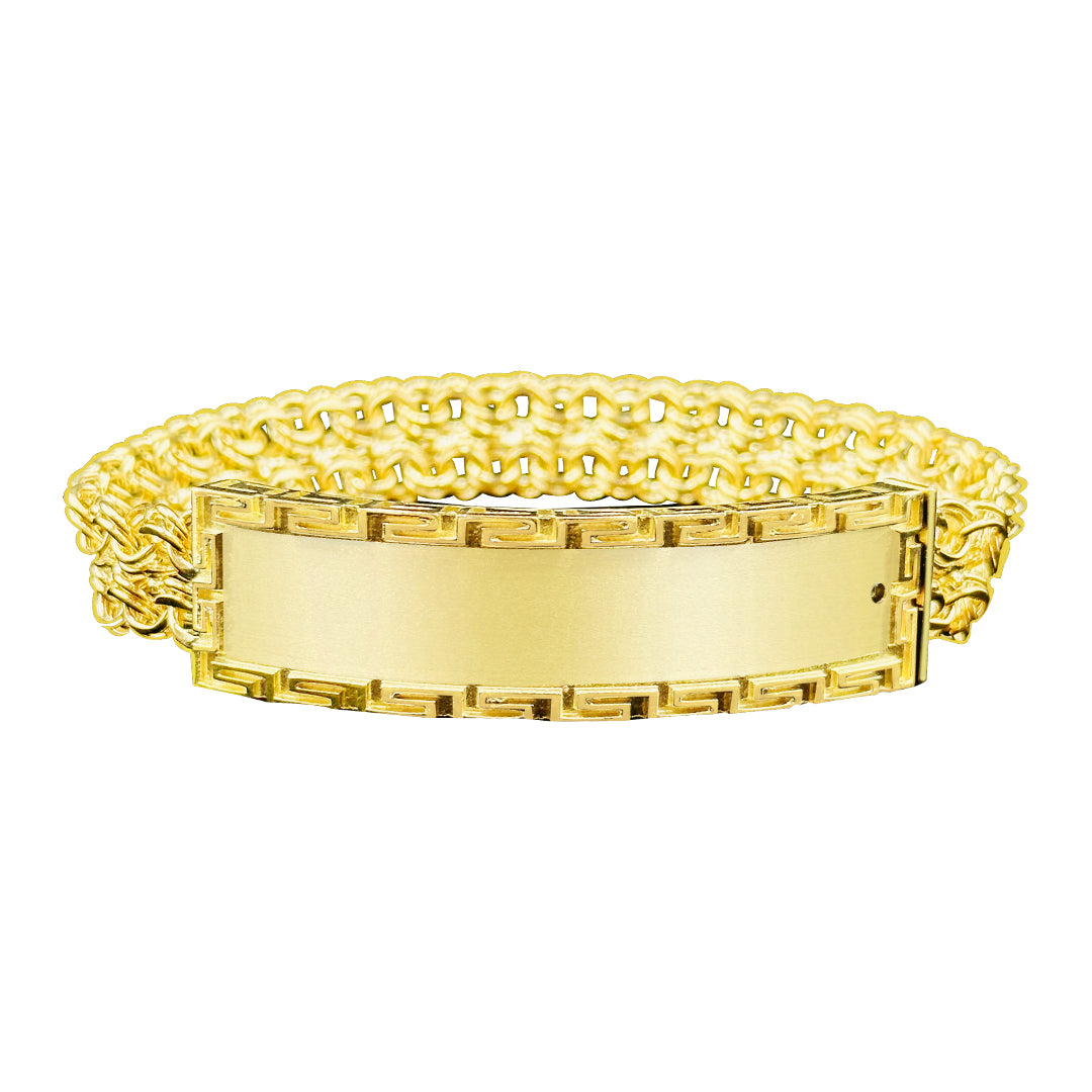 10K Yellow Gold Chino Link ID bracelet with Greek key Design – Exotic ...
