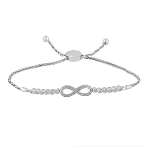LADIES INFINITY BOLO BRACELET 1/10 CT ROUND DIAMOND SILVER WHITE ...